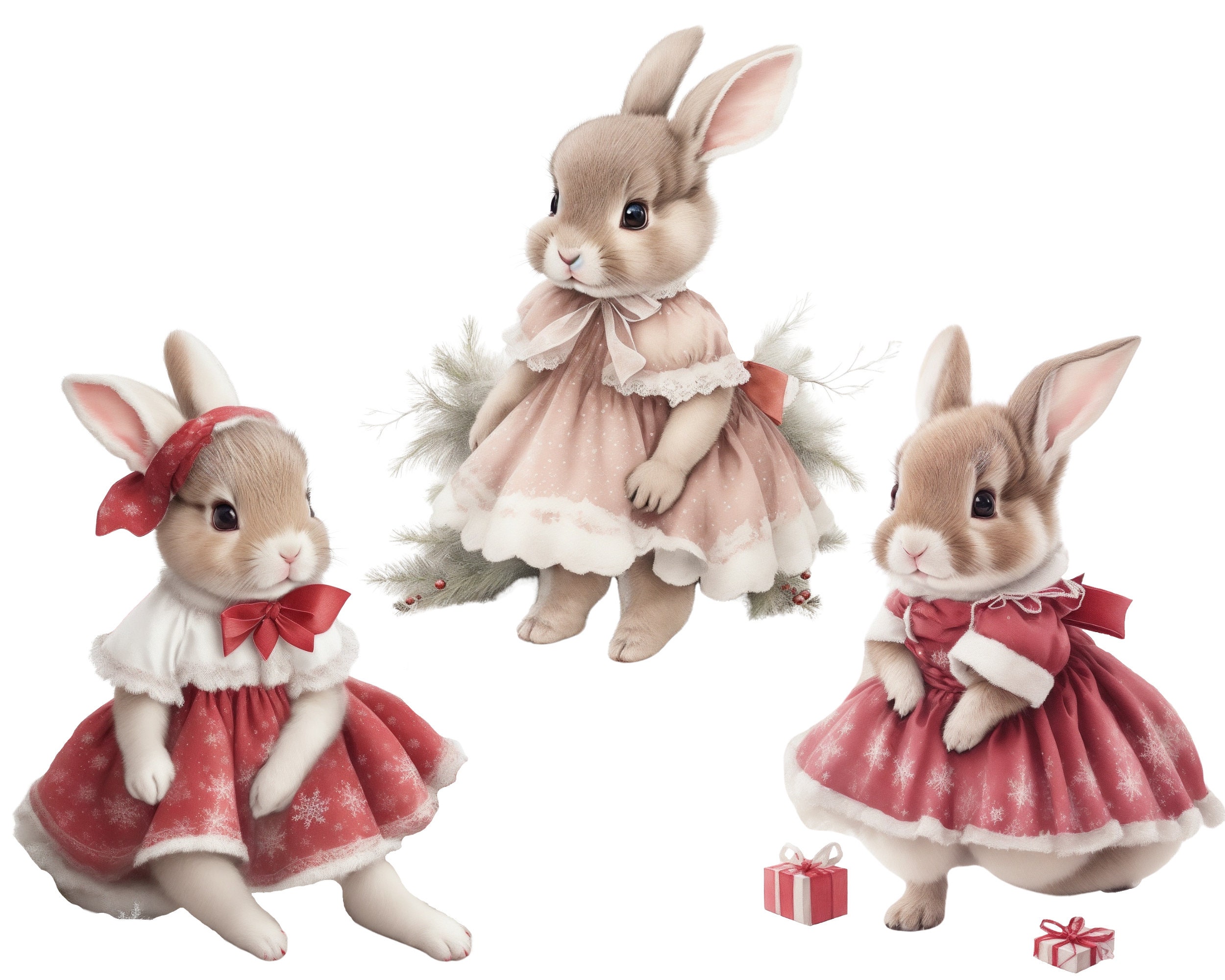 Christmas Bunny CLIPART PNG Files Commercial Use Transparent - Etsy