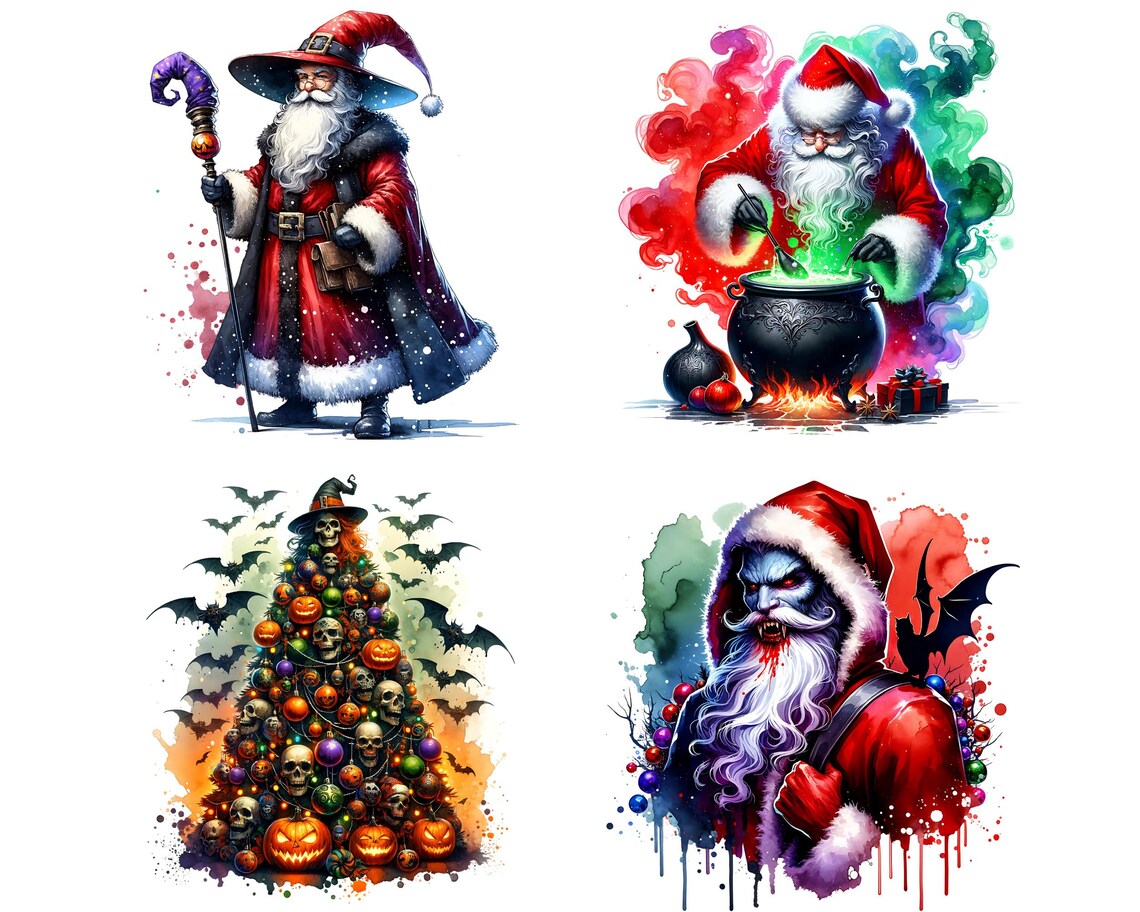 Christmas Halloween CLIPART PNG Files, Scary Santa Sublimation, Bad ...