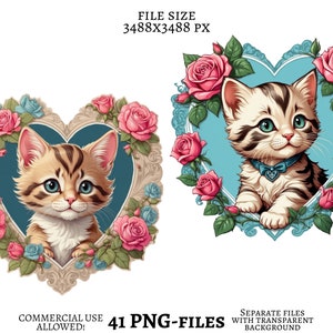 Cats in Hearts CLIPART PNG Files Commercial Use Transparent Background ...