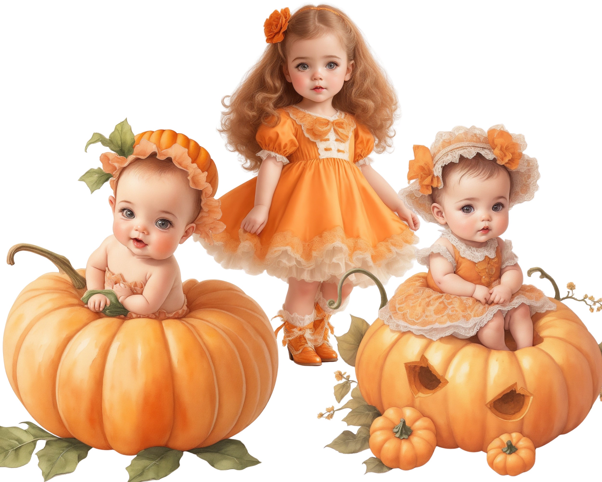 Pumpkin Girls CLIPART PNG Files Commercial Use Transparent Background ...