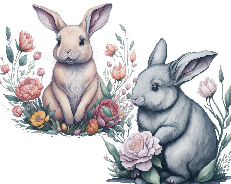 Cute Bunnies CLIPART PNG Files Commercial Use Transparent - Etsy