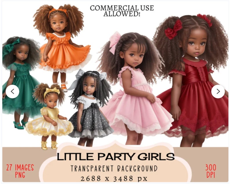 Black Girls Bundle CLIPART PNG Files, Watercolor Little Melanin Girl ...