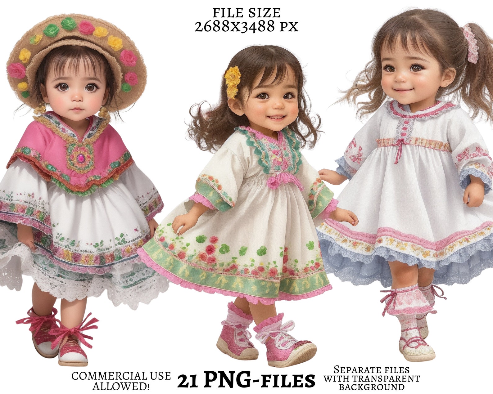 Little Mexican Girls CLIPART PNG Files Commercial Use Transparent ...