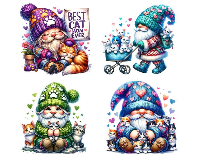 Cat Lover Gnomes CLIPART PNG Files, Pet Gnome Sublimation, Kitten Kitty ...