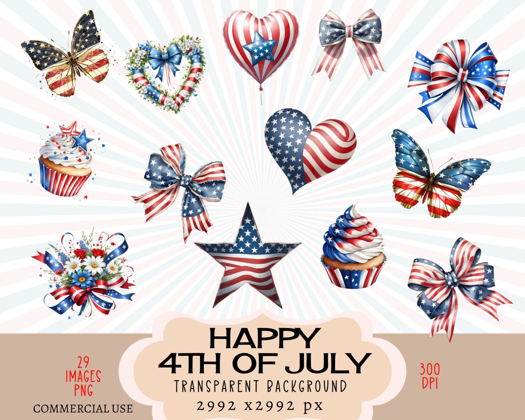 4th of July CLIPART PNG Files Commercial Use Transparent Background ...