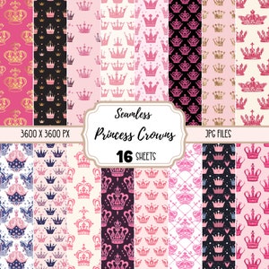 Princess Crowns Pattern Digital Papers JPG, Seamless Crafting Paper ...