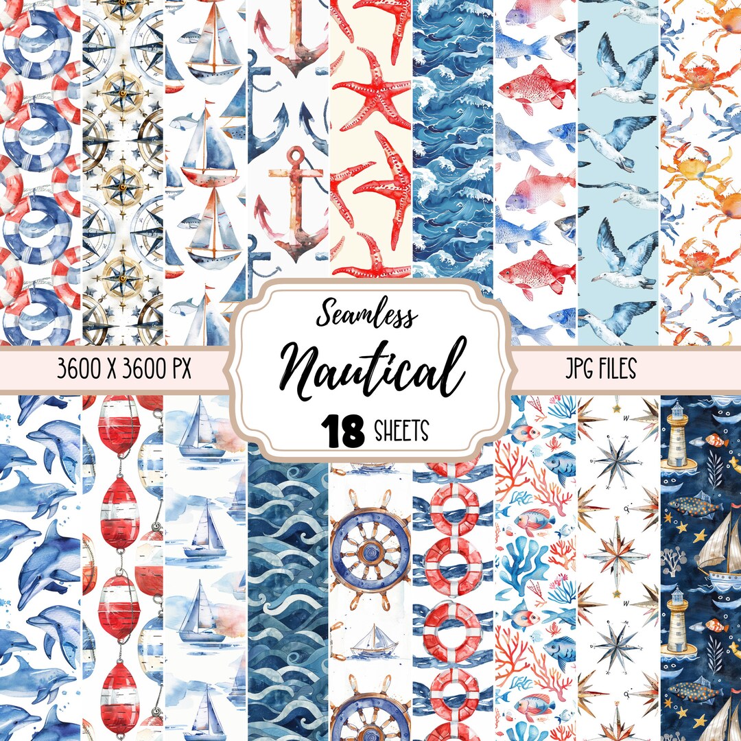 Nautical Pattern Digital Papers JPG, Seamless Crafting Paper ...