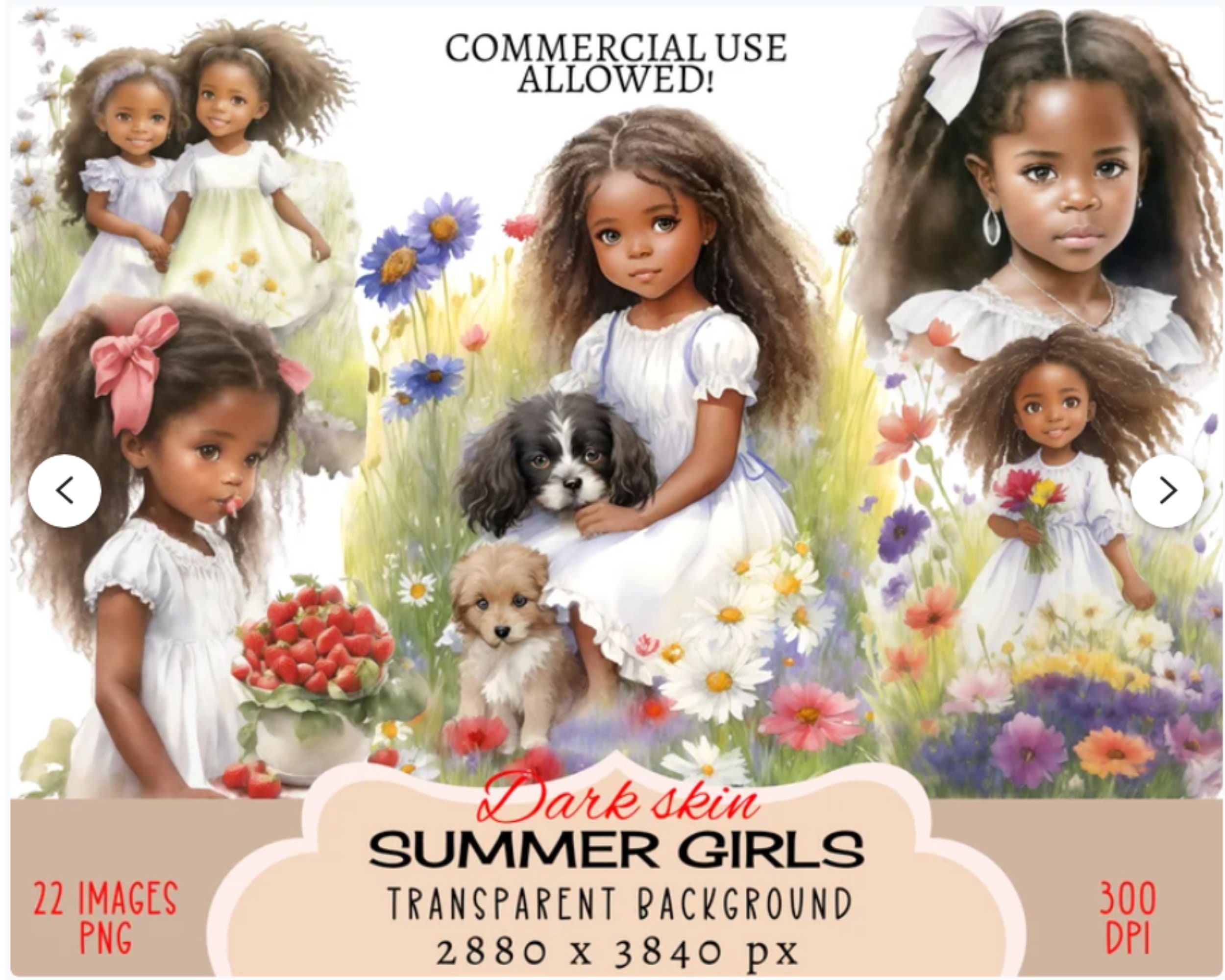 Black Girls Bundle CLIPART PNG Files, Watercolor Little Melanin Girl ...