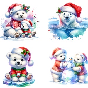 Christmas Polar Bear CLIPART PNG Files, Santa Outfit Sublimation ...