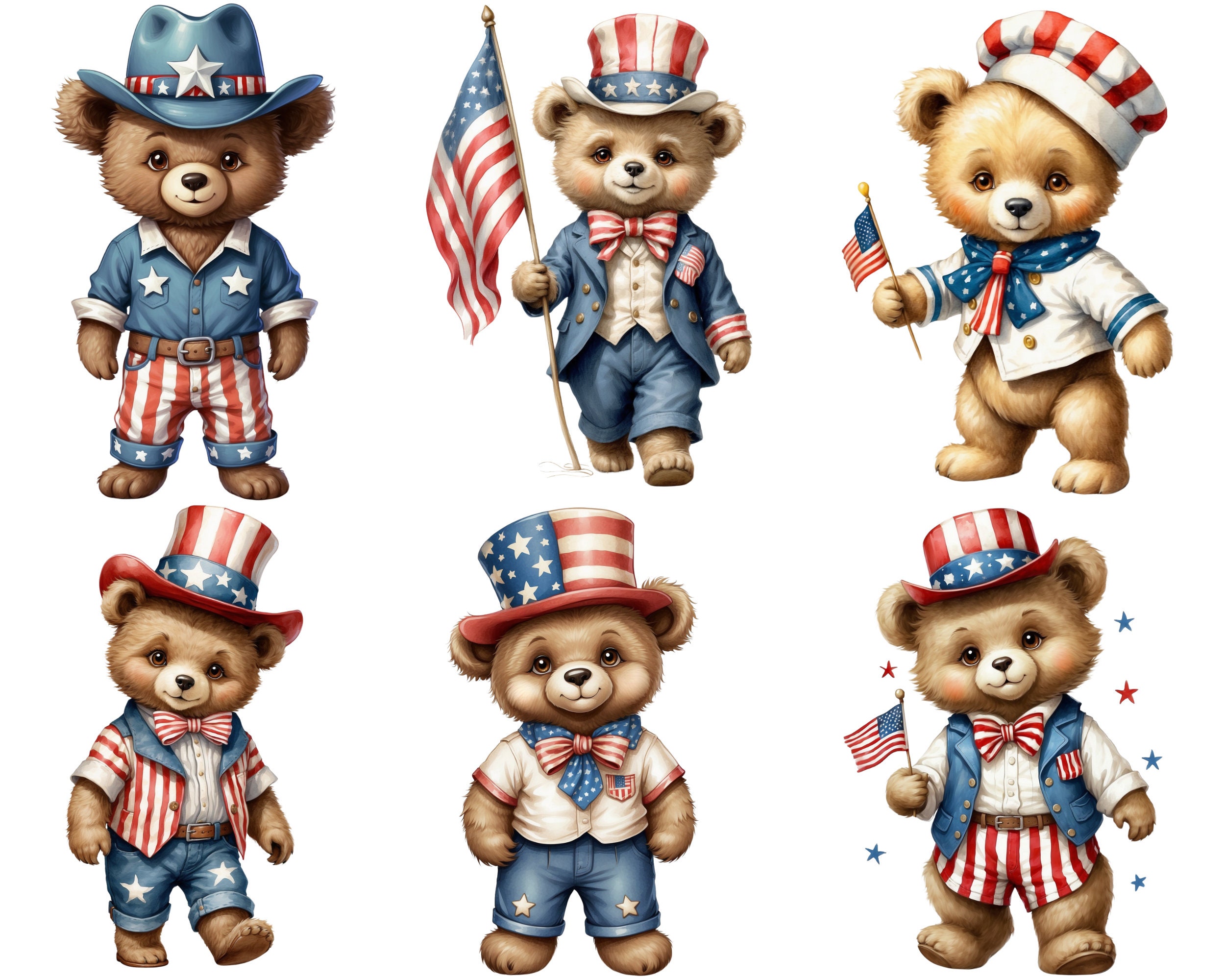 4th of July Teddy Bears CLIPART PNG Files Commercial Use Transparent ...