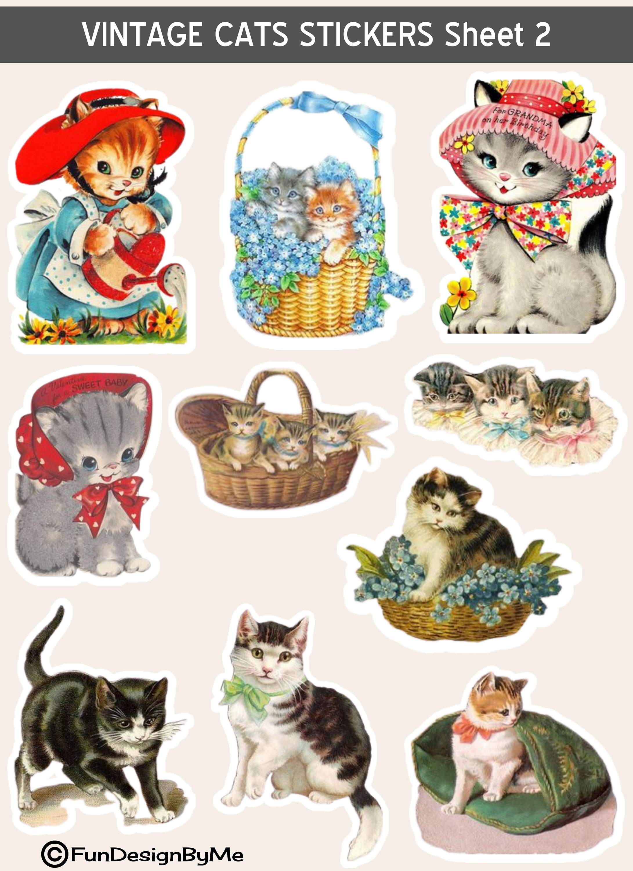 Fussy Cut Stickers Vintage CATS JPG Files Digital Collage Sheet ...