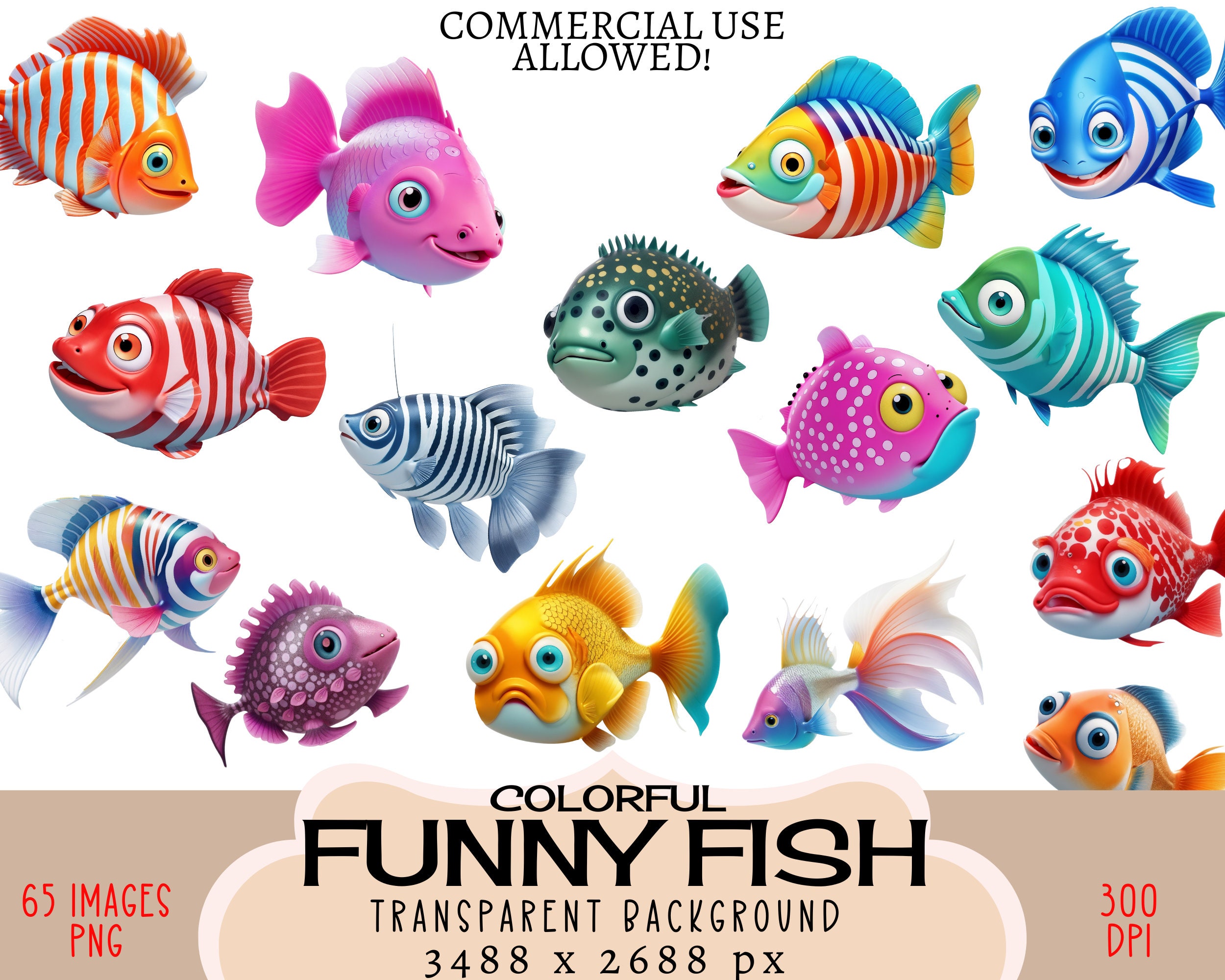 Funny Fish CLIPART PNG Files Commercial Use Transparent Background ...