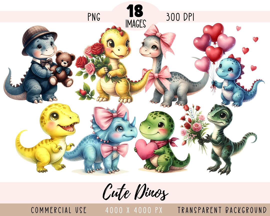 Dinos CLIPART PNG Files, Cute Dinosaurs, Colourful Kids Decor ...
