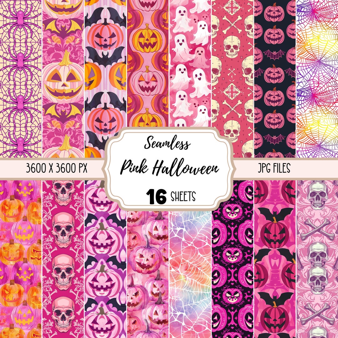 Pink Halloween Digital Papers JPG, Seamless Crafting Paper, Commercial ...