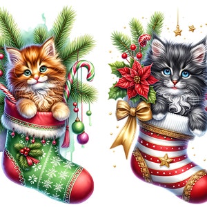 Christmas Stocking Kitten CLIPART PNG File, Cute Cat Sublimation ...