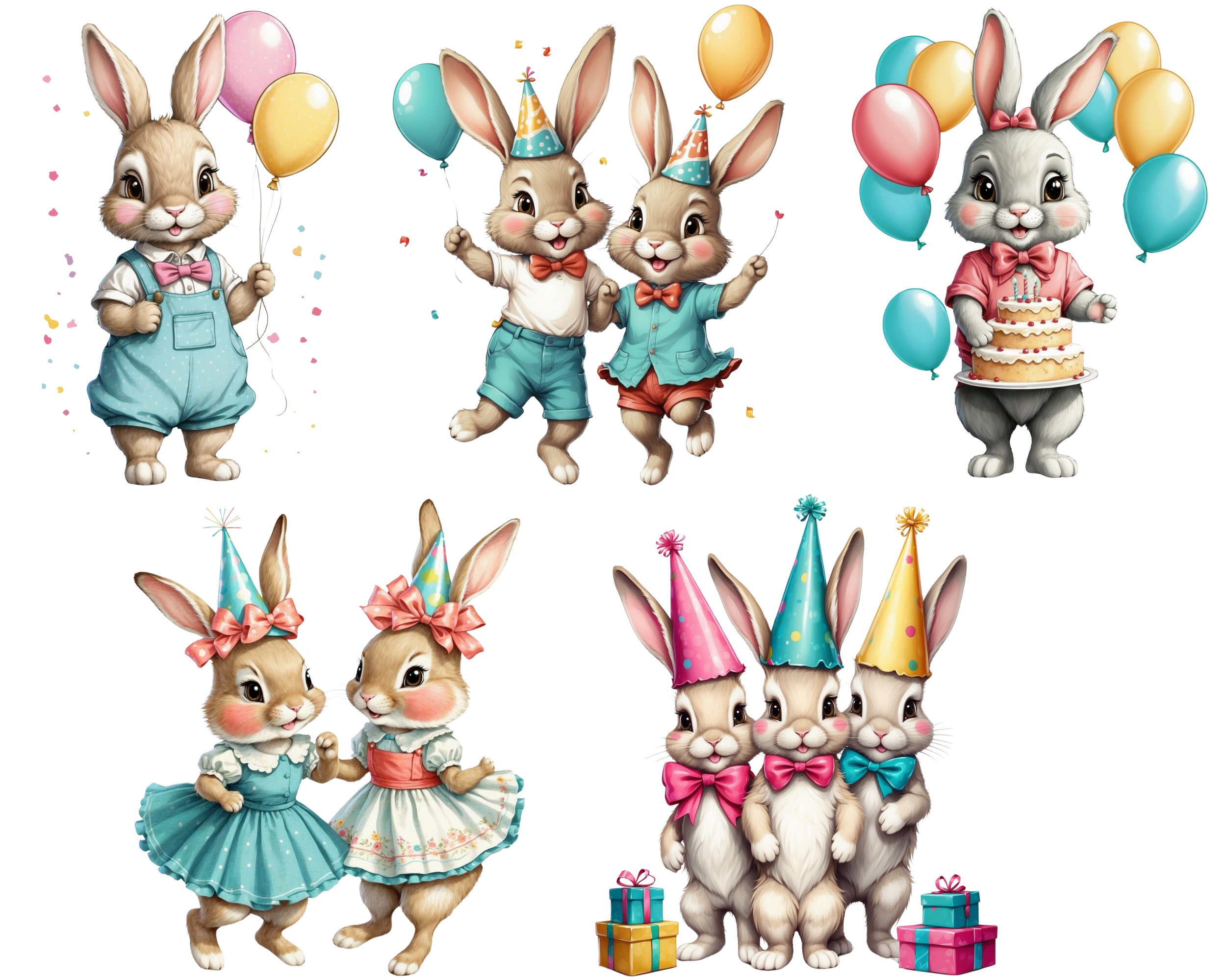 Birthday Bunny CLIPART PNG Files, Commercial Use Transparent Background ...