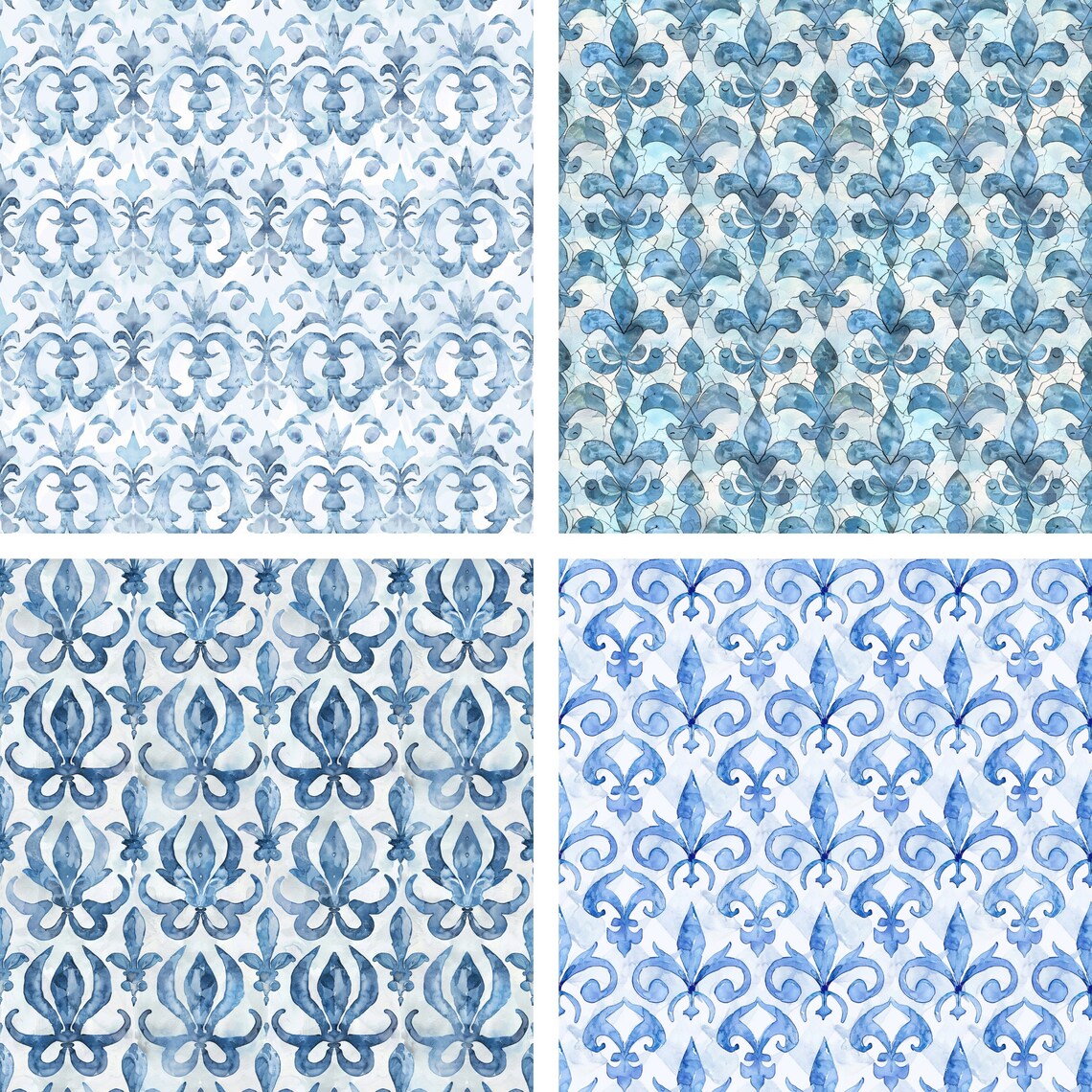 Blue Fleur De Lis Digital Papers JPG, Seamless Crafting Paper ...