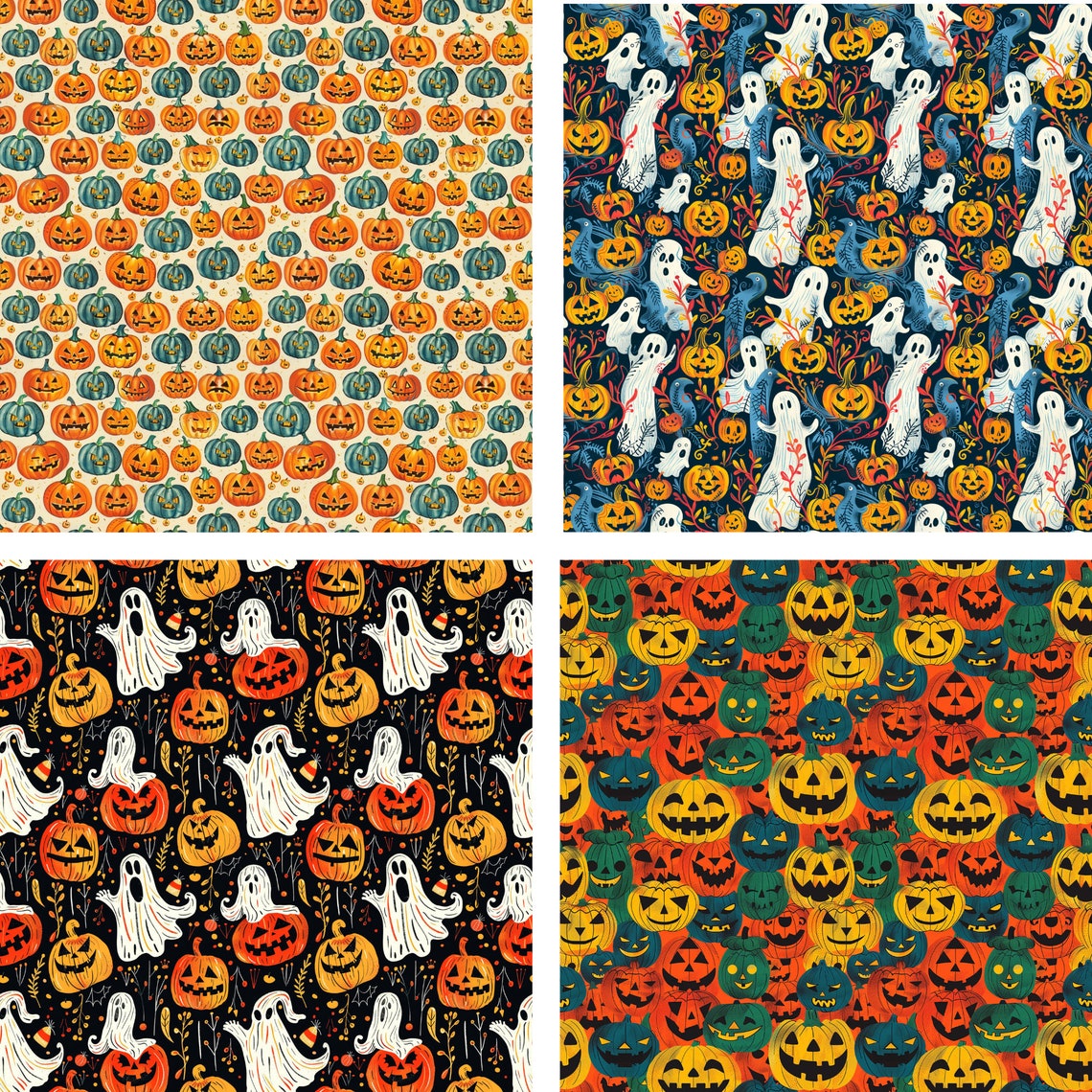 Retro Halloween Digital Papers JPG, Seamless Crafting Paper, Commercial ...