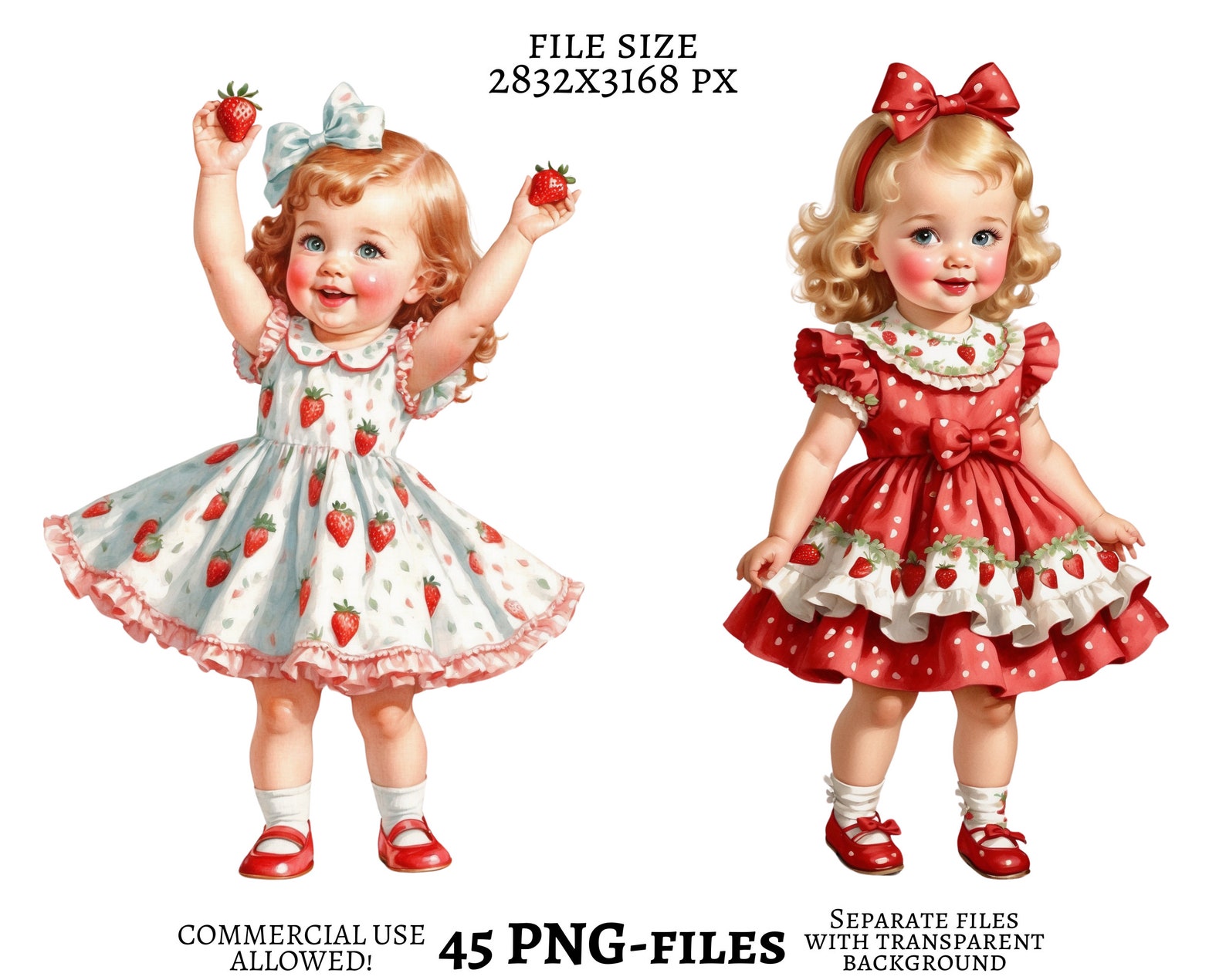 Strawberry Girls CLIPART PNG Files Commercial Use Transparent ...