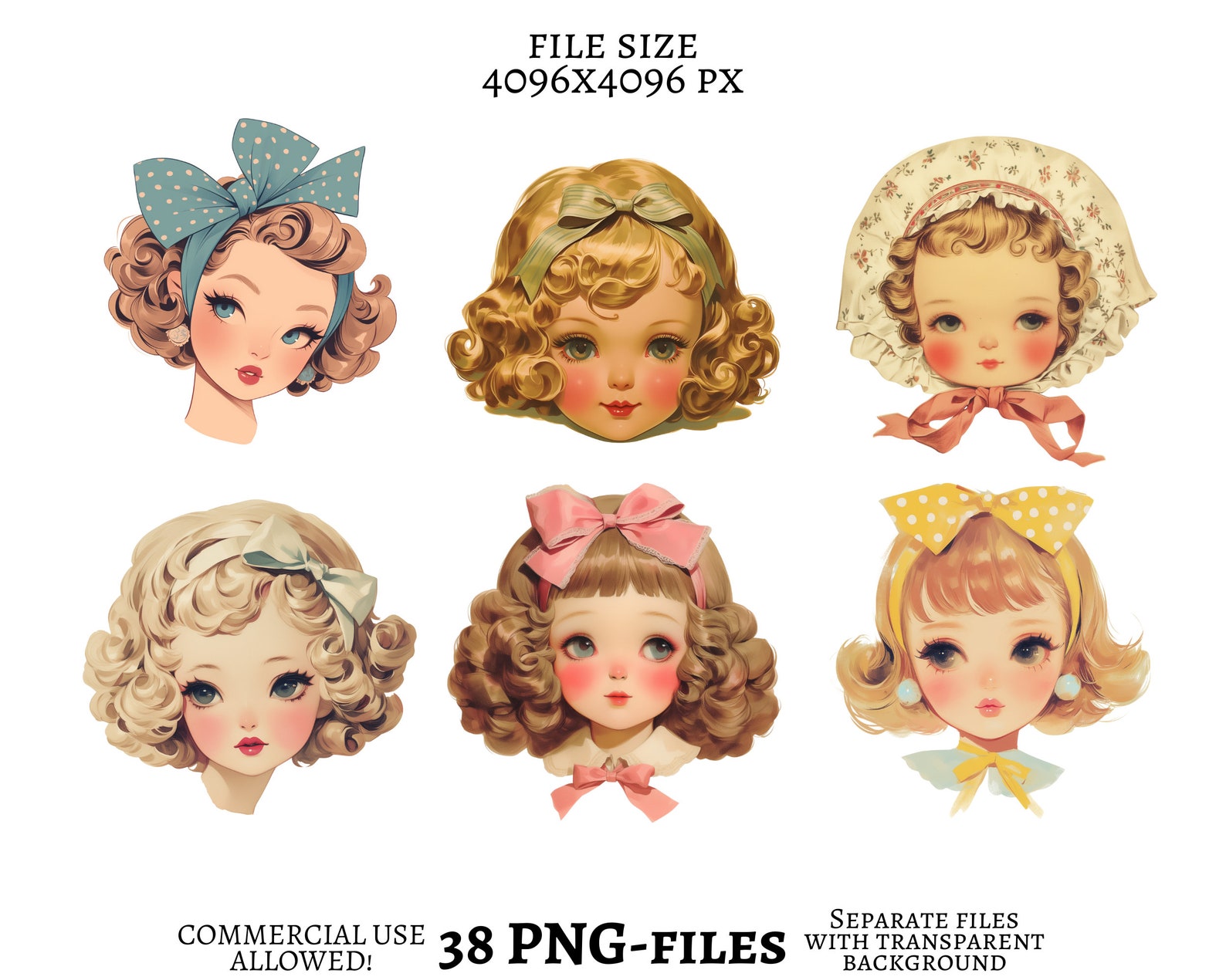 Doll Heads CLIPART PNG File Commercial Use Transparent Background ...