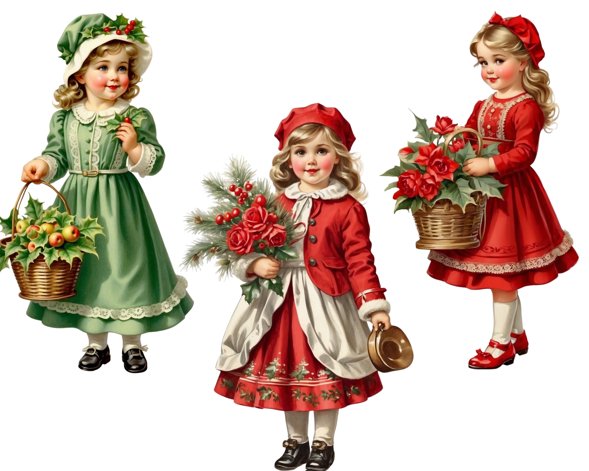 Vintage Christmas Girls CLIPART PNG Files Commercial Use - Etsy