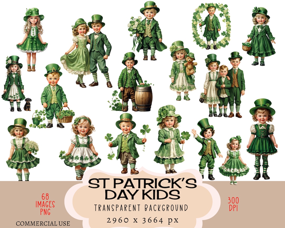 St Patrick's Day Kids CLIPART PNG Files Commercial Use Transparent ...