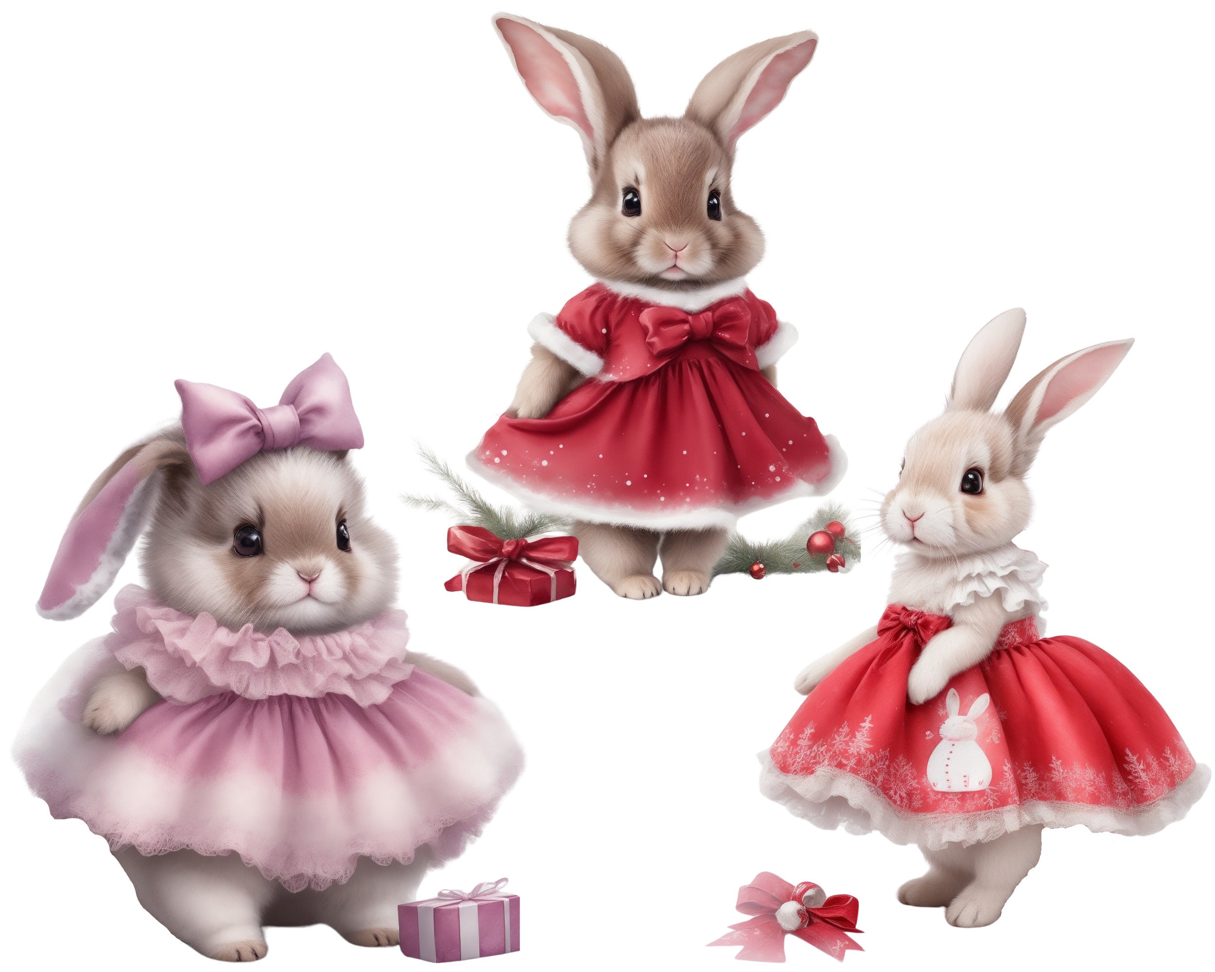 Christmas Bunny CLIPART PNG Files Commercial Use Transparent - Etsy