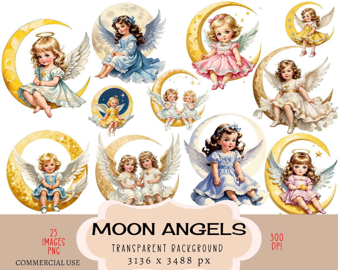 Moon Angels CLIPART PNG Files, Commercial Use Transparent Background ...