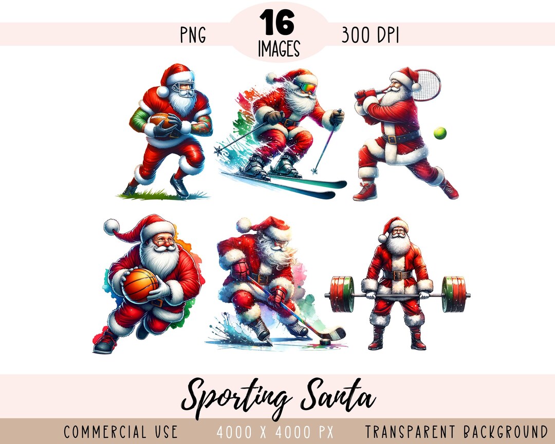 Sporting Santa CLIPART PNG File, Christmas Sublimation, Watercolor ...