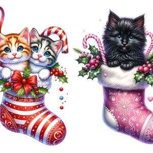 Christmas Stocking Kitten CLIPART PNG File, Cute Cat Sublimation ...