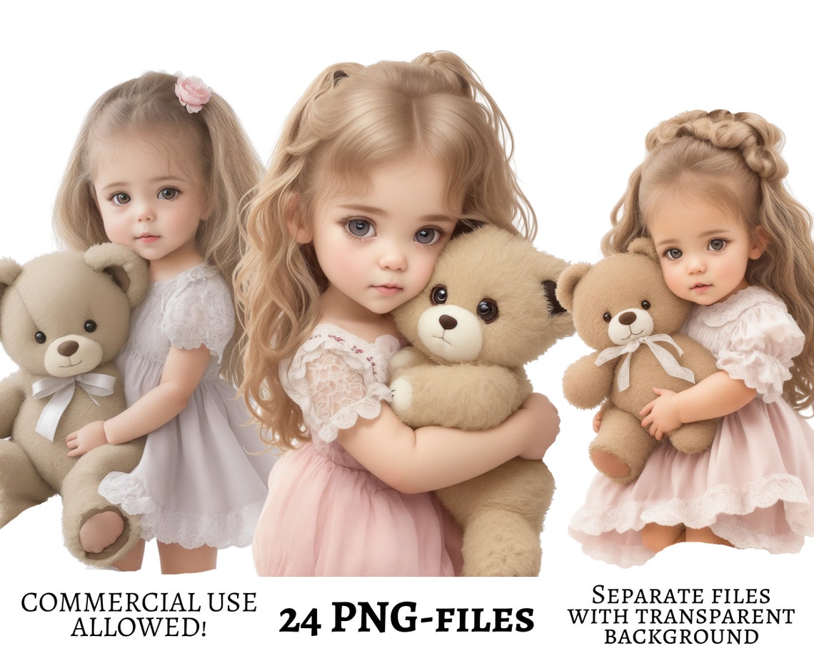 Cute Girls With Teddy Bears CLIPART PNG Files Commercial Use ...