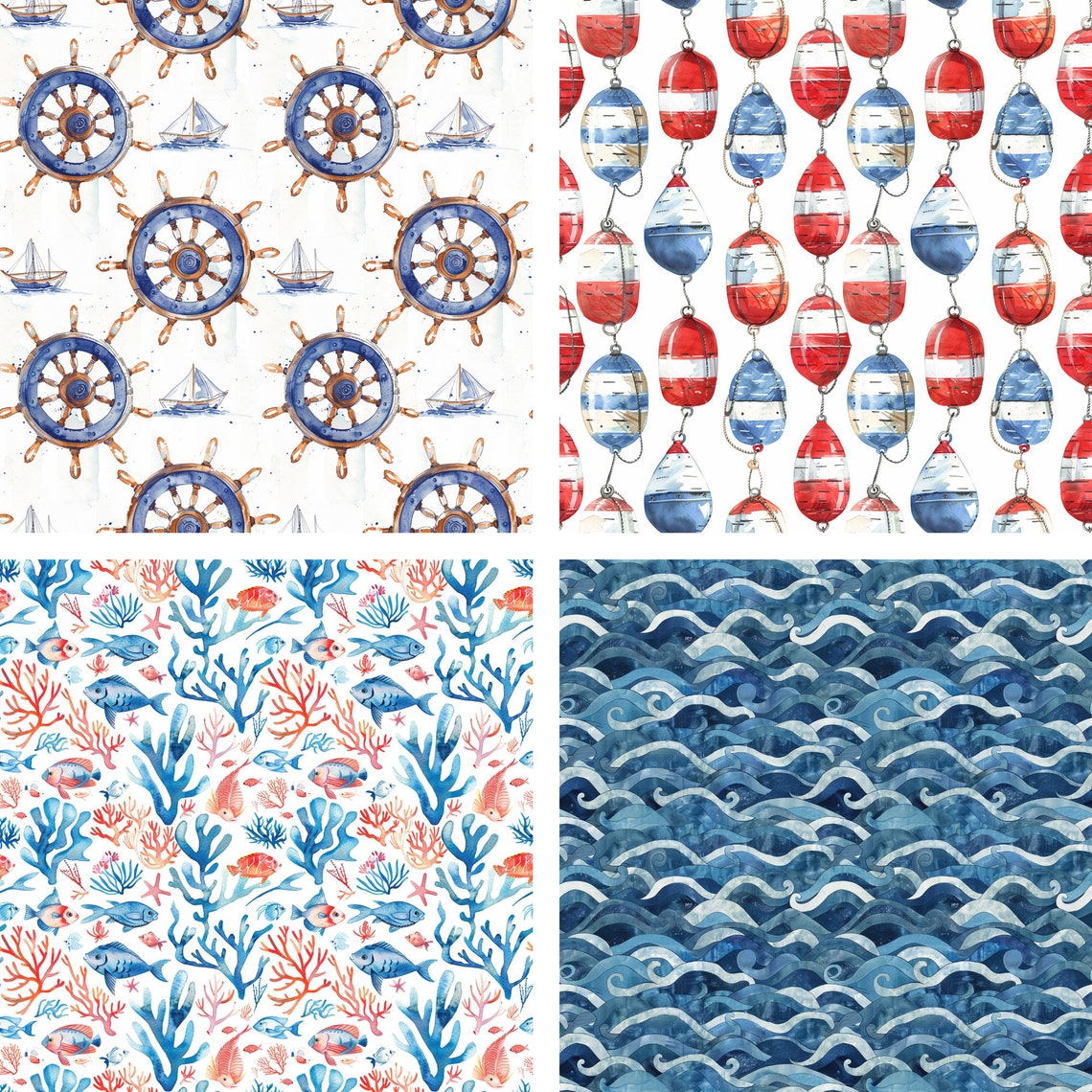 Nautical Pattern Digital Papers JPG, Seamless Crafting Paper ...