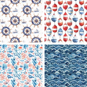 Nautical Pattern Digital Papers JPG, Seamless Crafting Paper ...