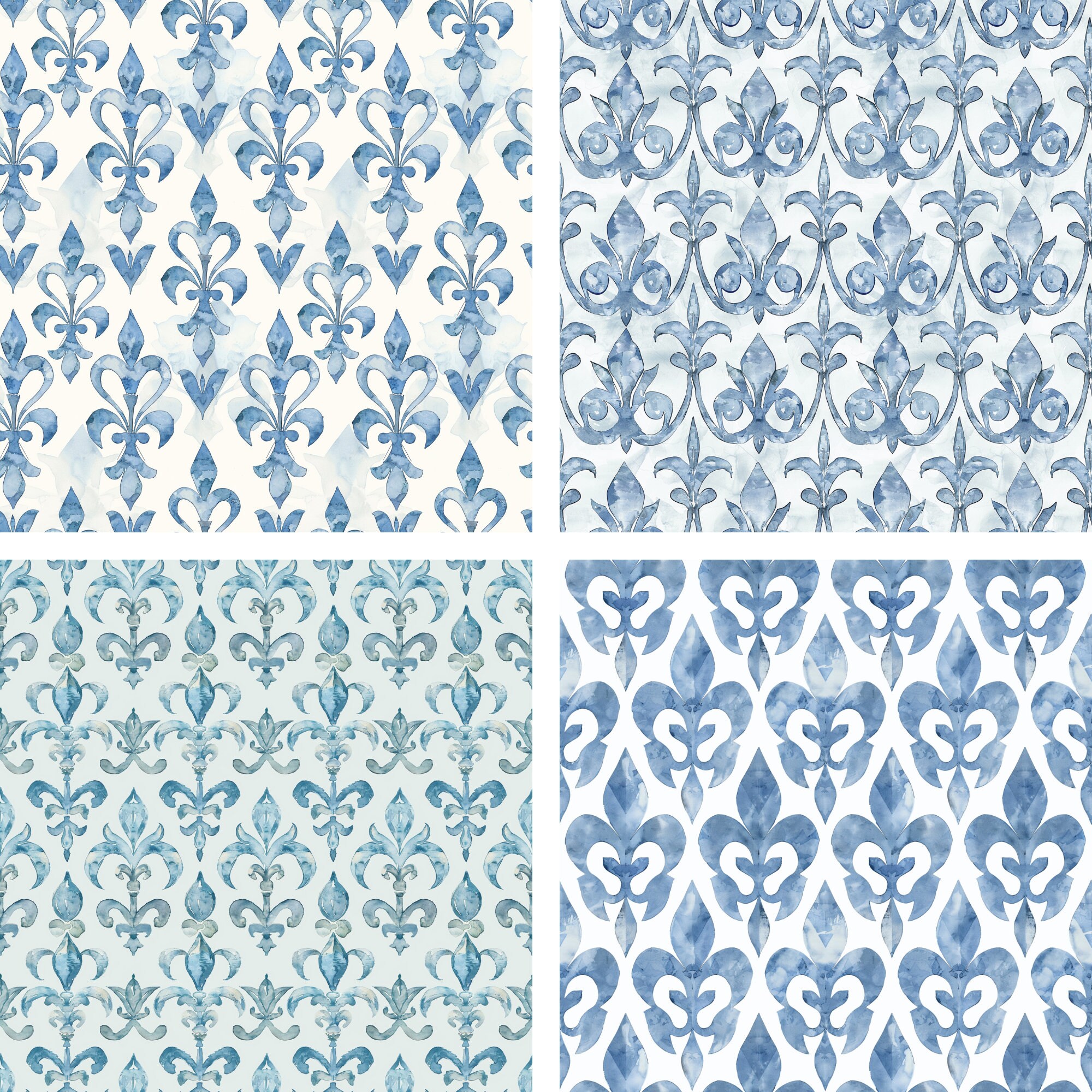 Blue Fleur De Lis Digital Papers JPG, Seamless Crafting Paper ...