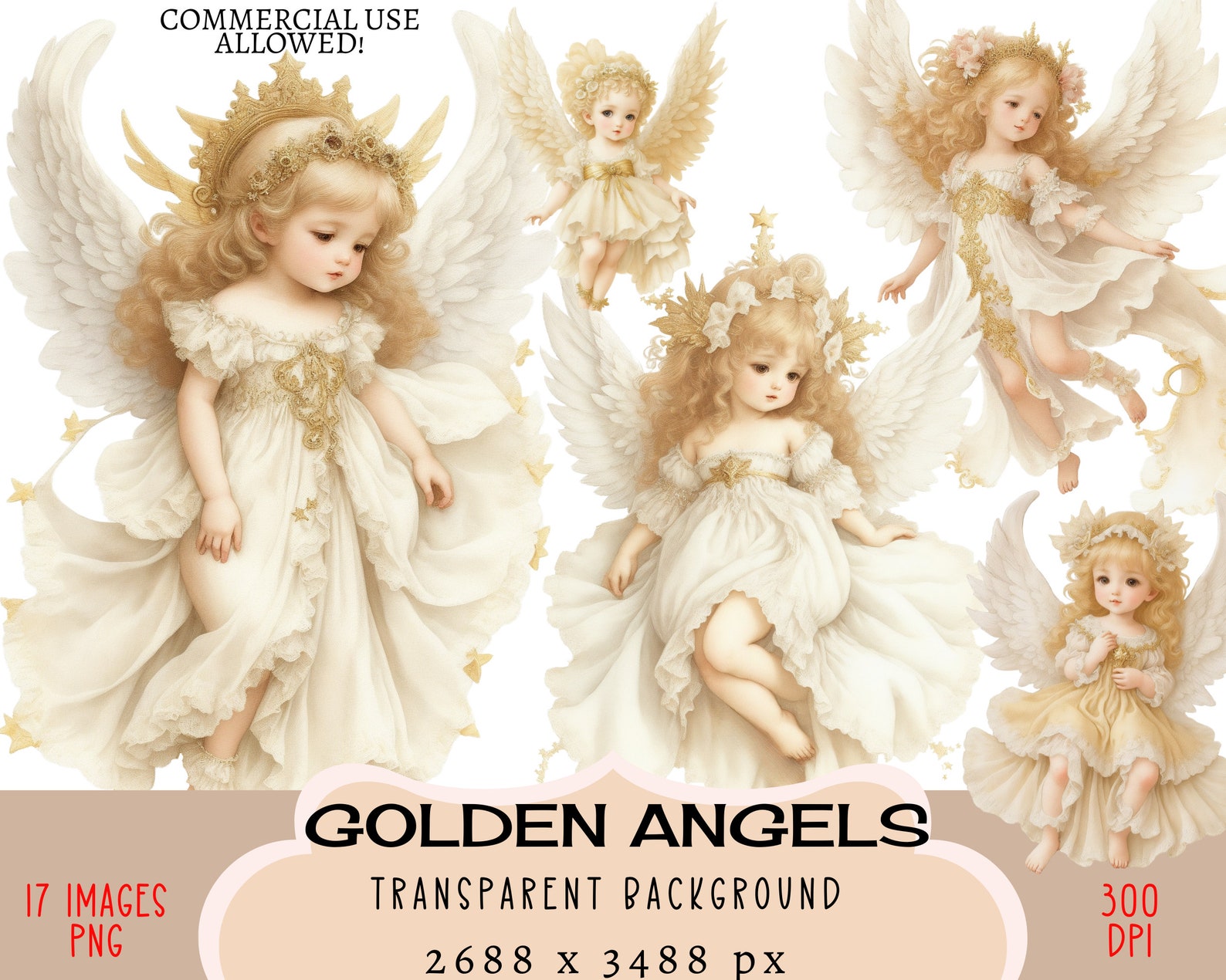 Golden Angels CLIPART PNG Files, Commercial Use, Transparent Background ...