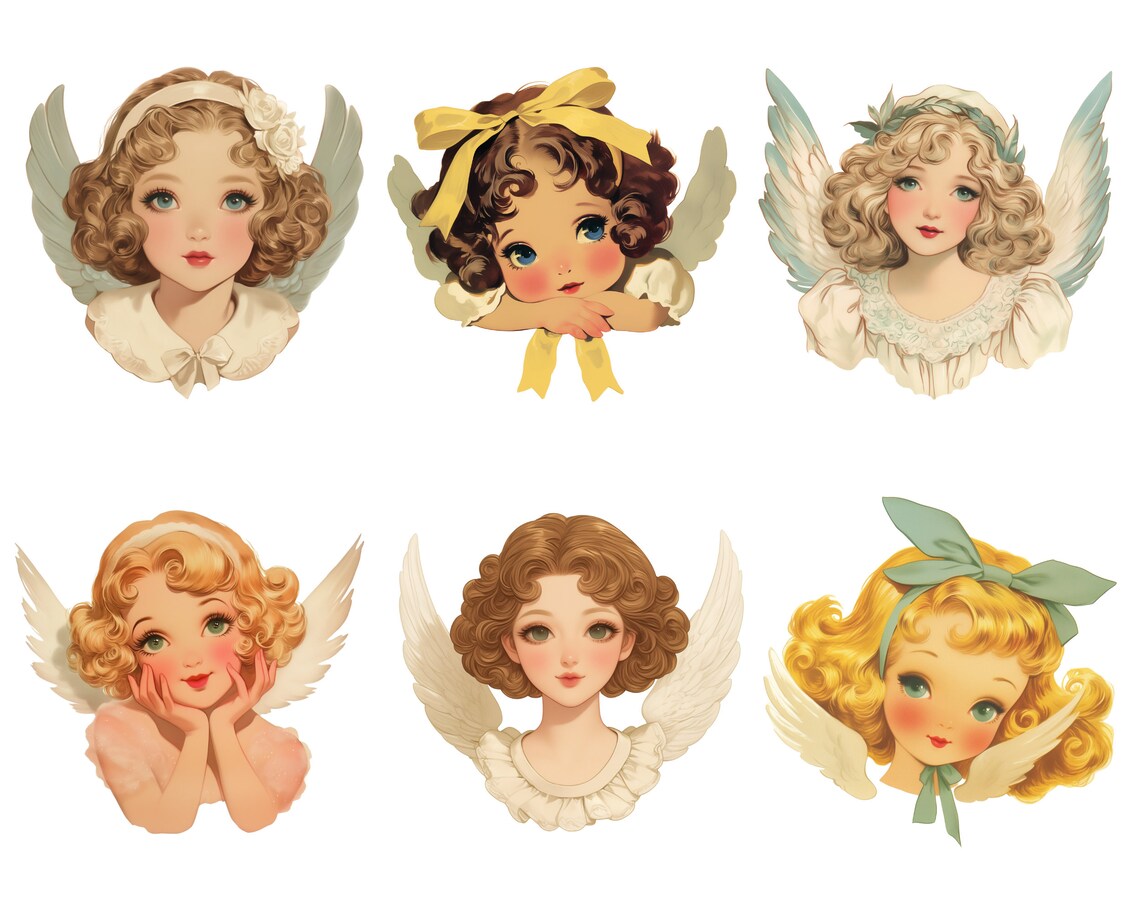 Vintage Angel Face CLIPART PNG Files Commercial Use Transparent ...