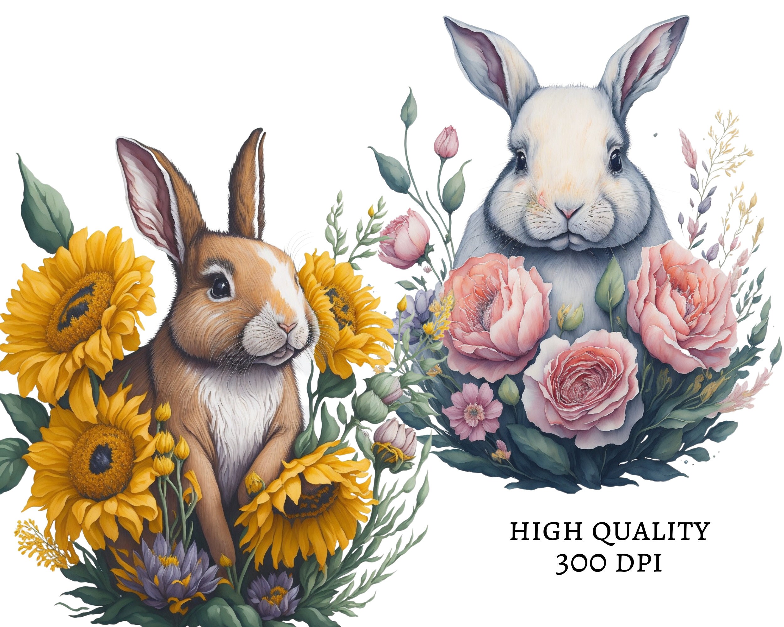 Cute Bunnies CLIPART PNG Files, Commercial Use, Transparent Background ...
