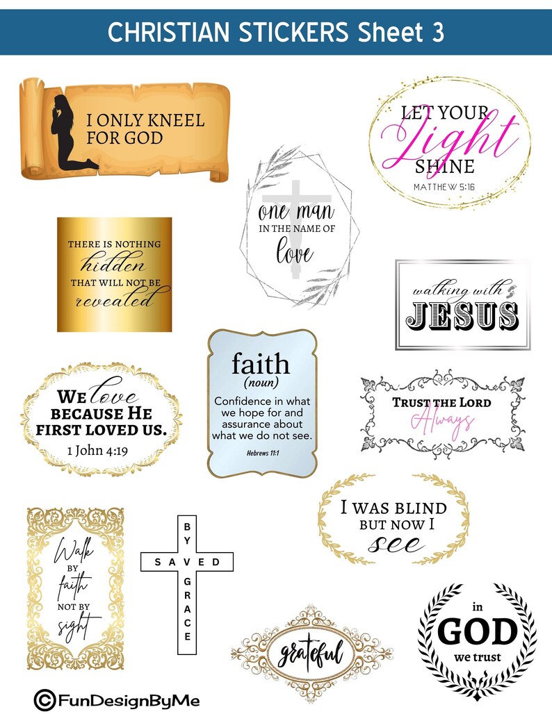 CHRISTIAN STICKERS Digital Collage Sheet, Religious Ephemera ...