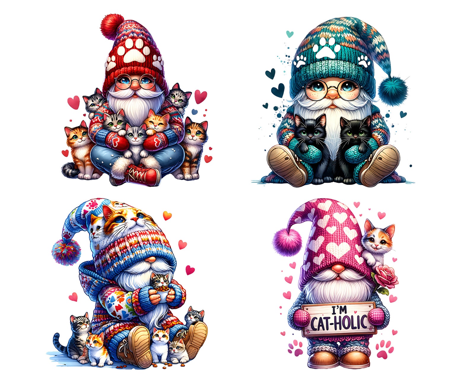 Cat Lover Gnomes CLIPART PNG Files, Pet Gnome Sublimation, Kitten Kitty ...