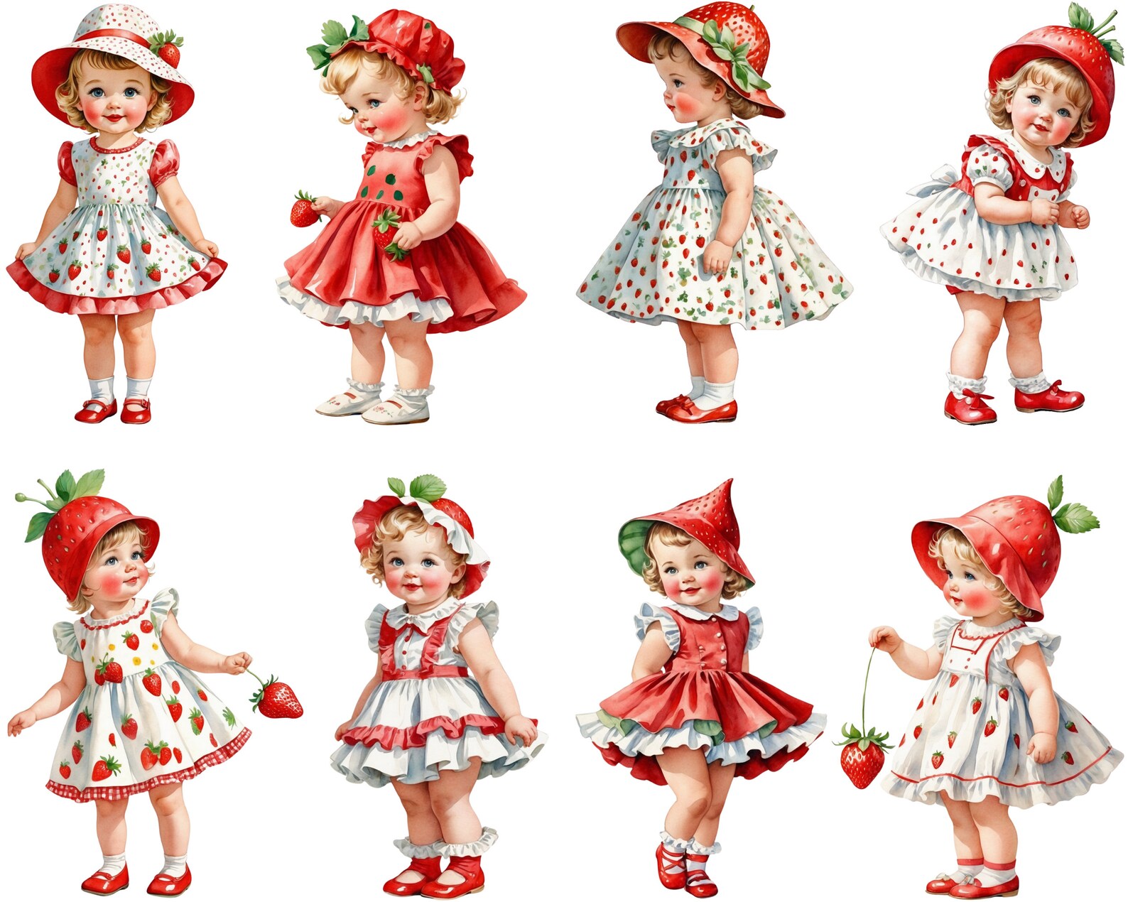 Strawberry Girls CLIPART PNG Files Commercial Use Transparent ...