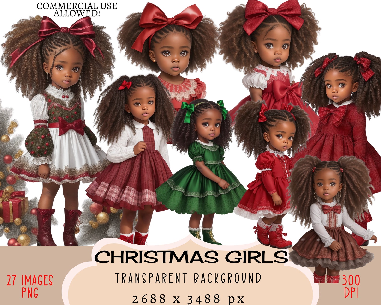 Little Christmas Girls CLIPART PNG Files Commercial Use - Etsy