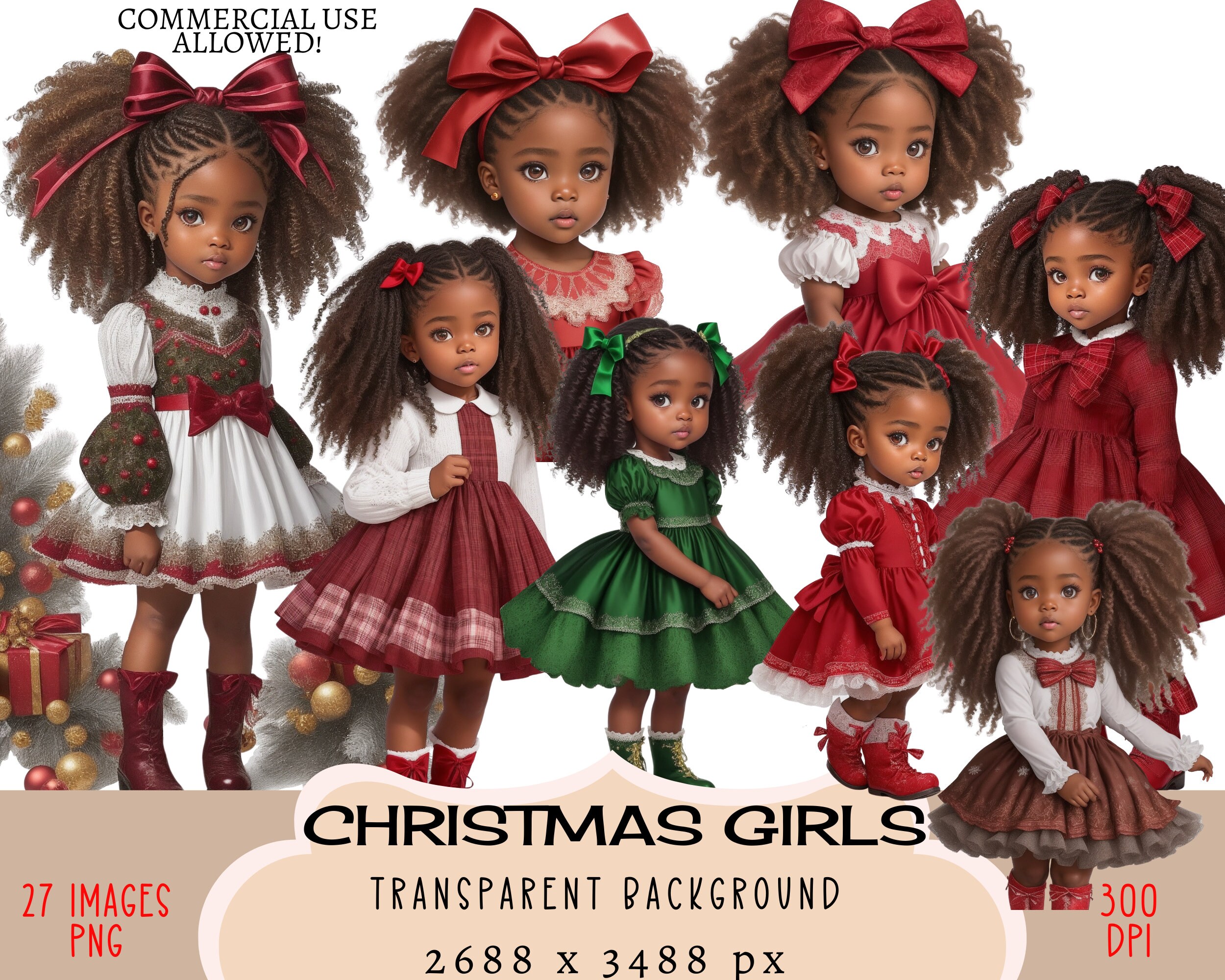 Little Christmas Girls CLIPART PNG Files Commercial Use - Etsy