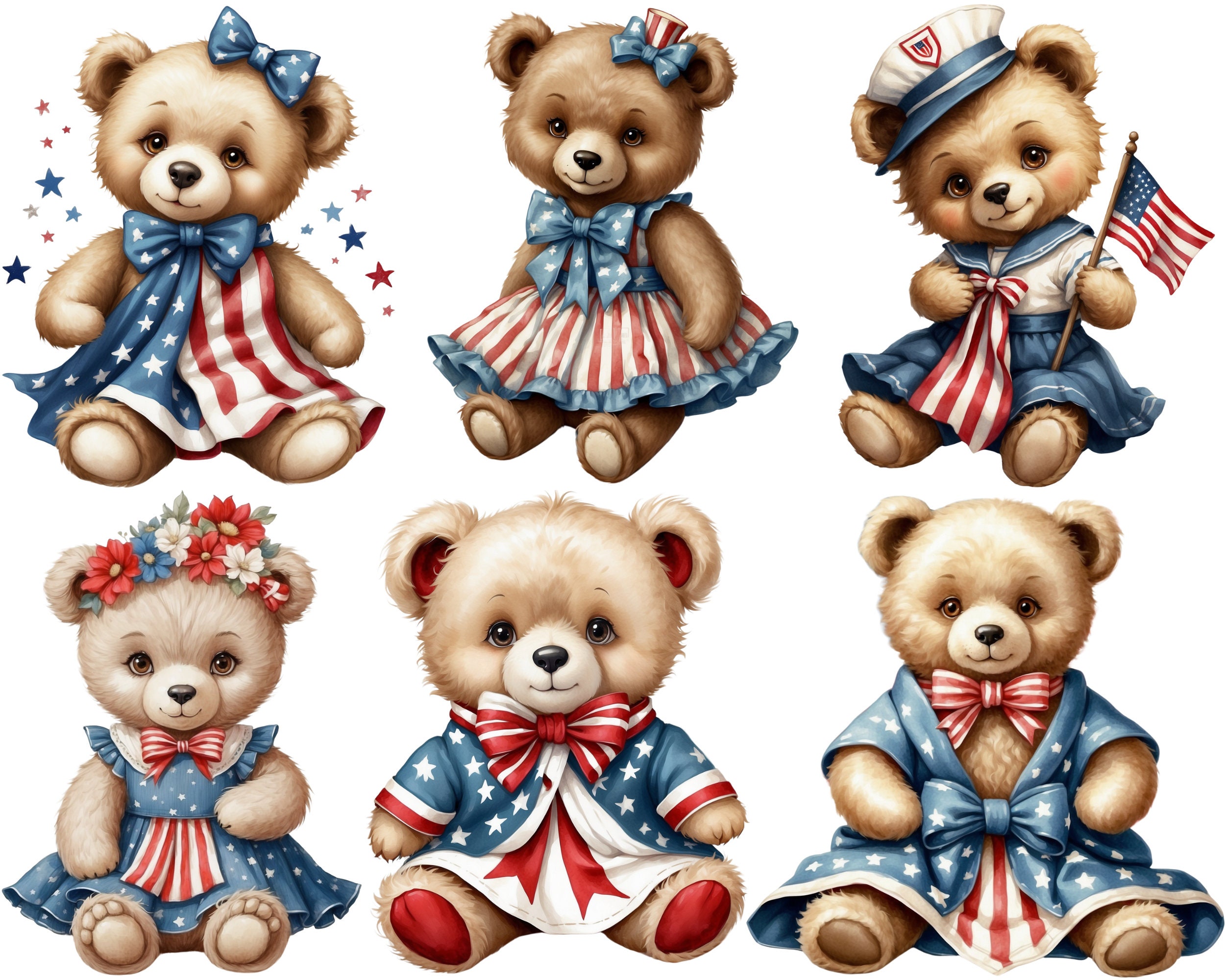 4th of July Teddy Bears CLIPART PNG Files Commercial Use Transparent ...