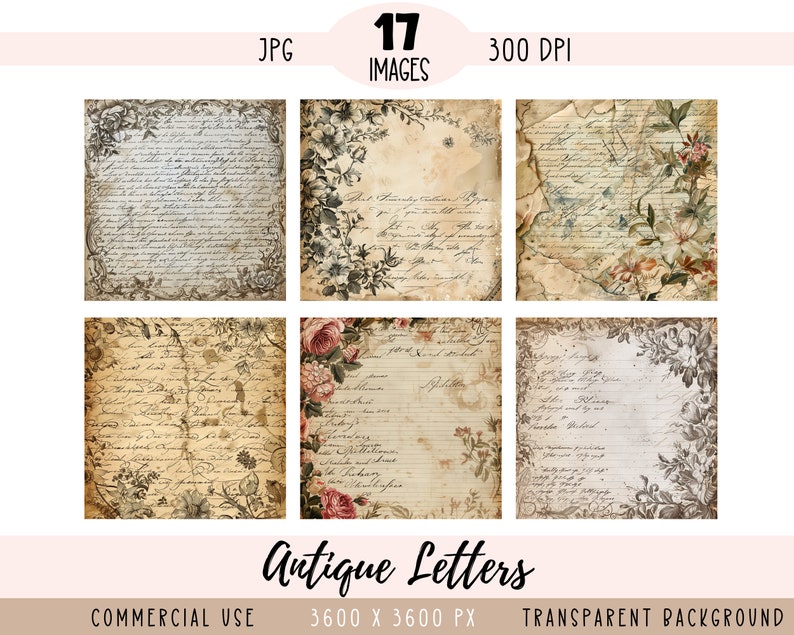 Antique Letters Digital Papers JPG, Crafting Paper, Commercial Use ...