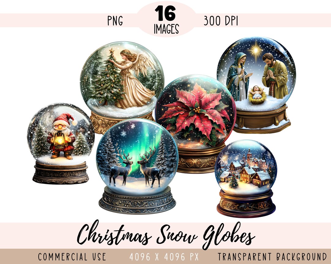 Christmas Snow Globes CLIPART PNG Files, Festive Sublimation, Angel ...