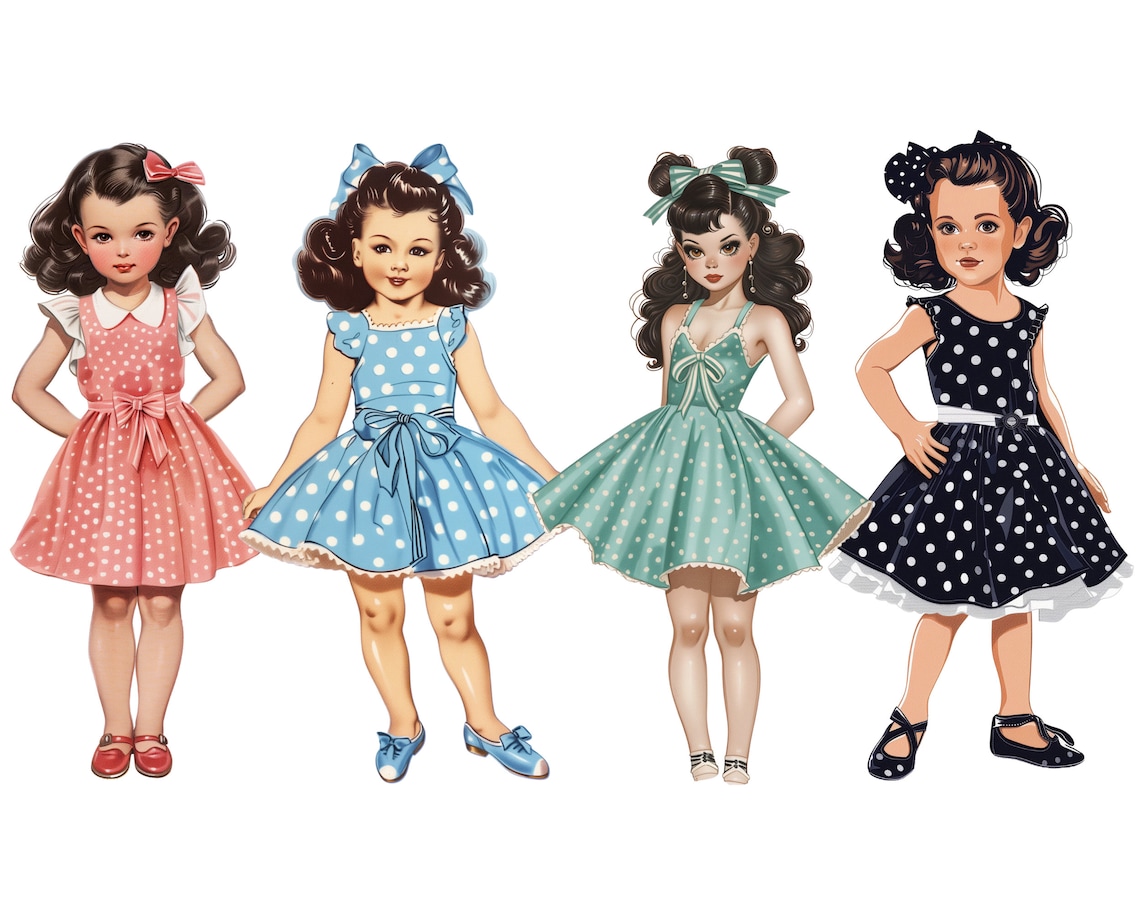 Polka Dot Brunette Girls CLIPART PNG Files Commercial Use Transparent ...