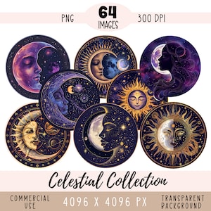 Celestial Collection CLIPART PNG File, Crescent Moon Sublimation ...