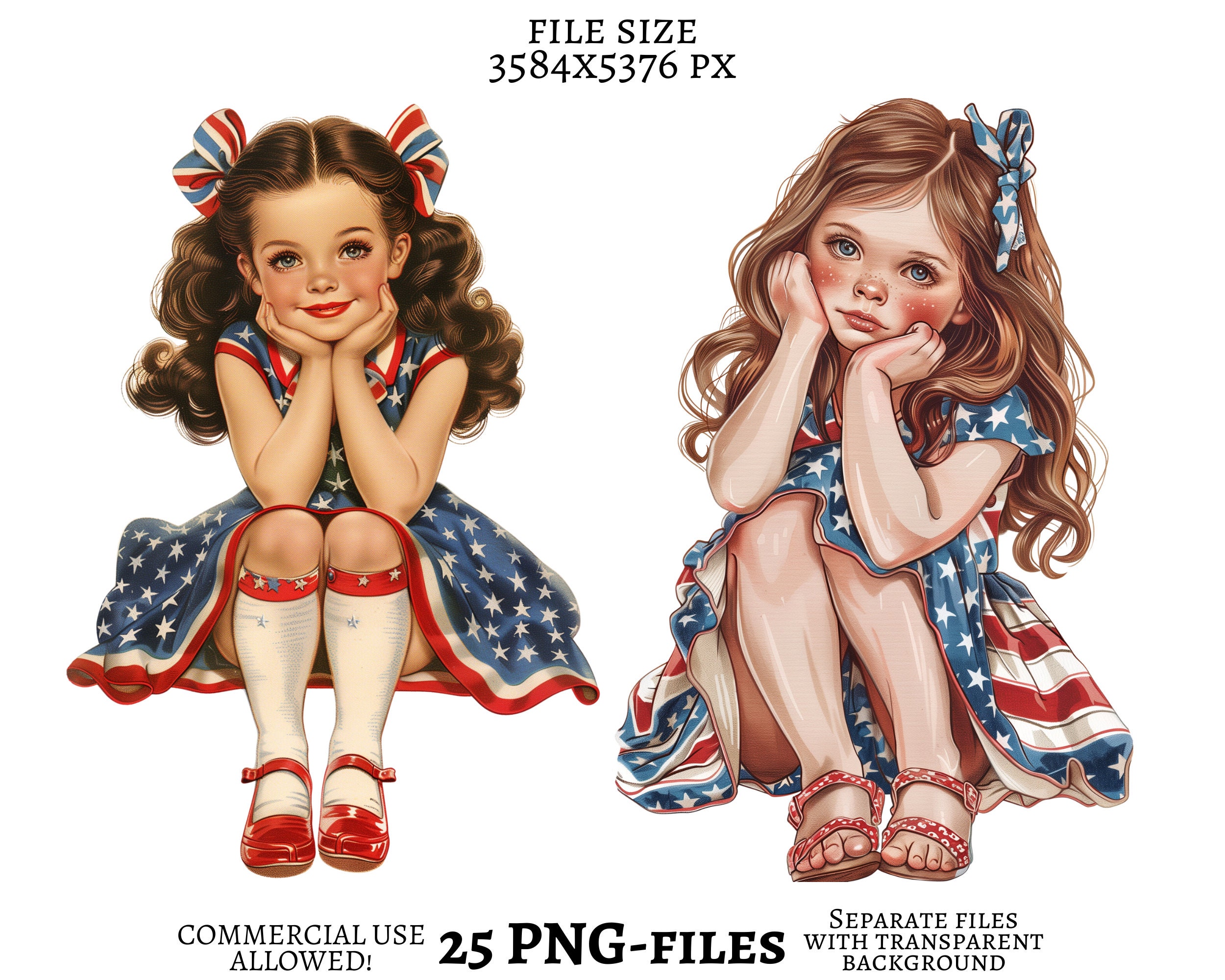 Patriotic Girls CLIPART PNG Files Commercial Use Transparent Background ...