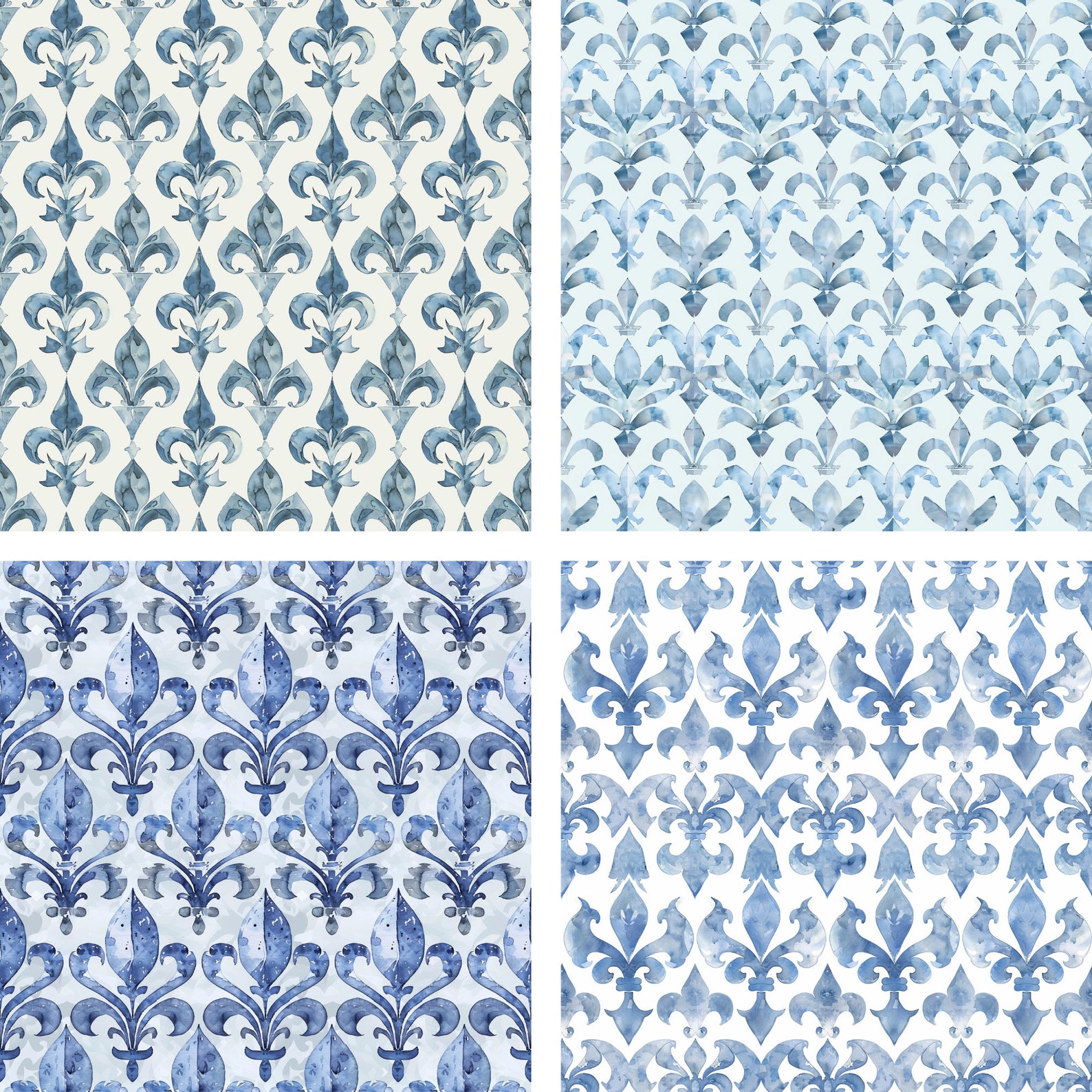 Blue Fleur De Lis Digital Papers JPG, Seamless Crafting Paper ...