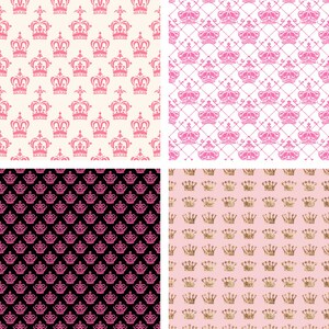 Princess Crowns Pattern Digital Papers JPG, Seamless Crafting Paper ...